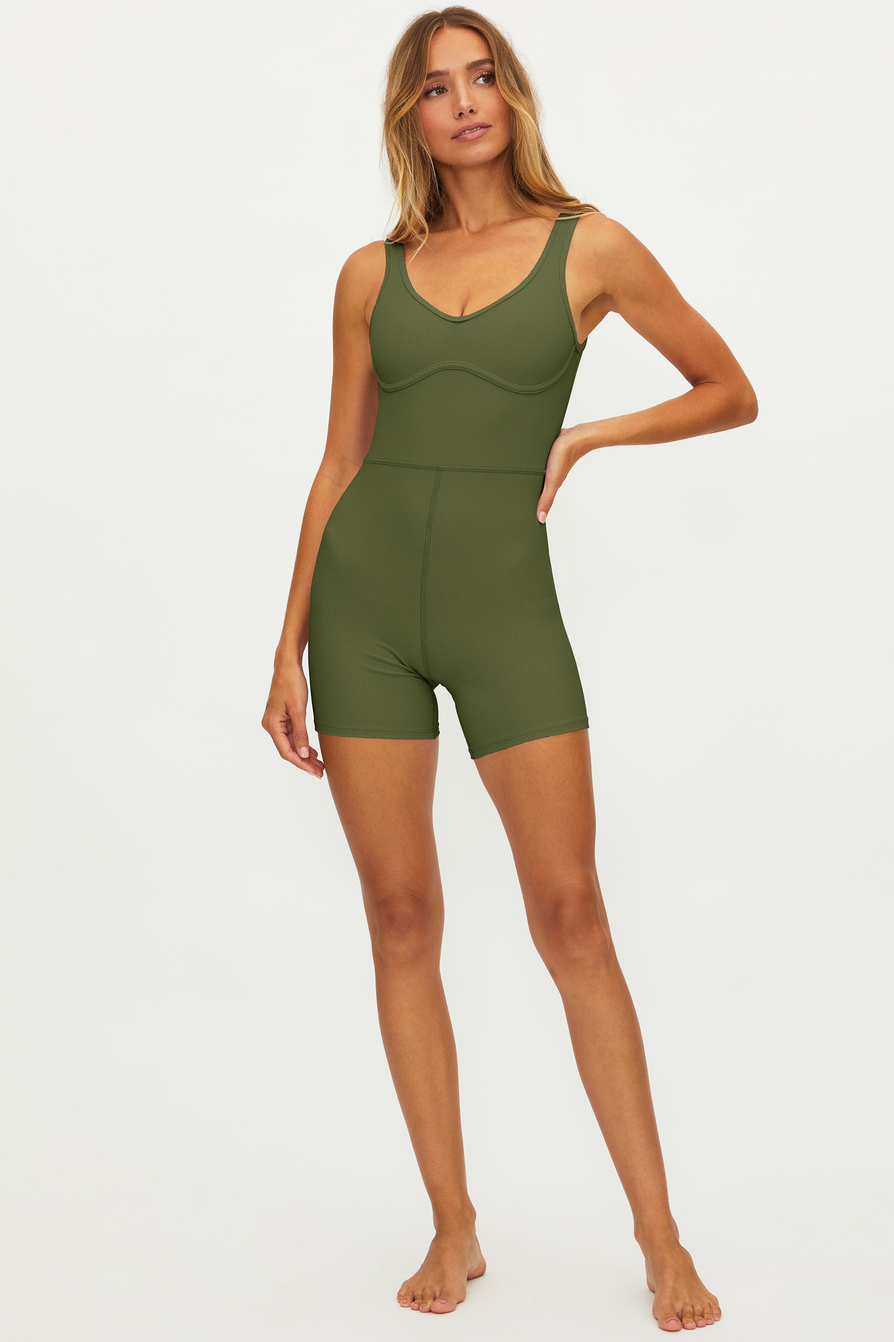 Beach Riot | Jada Onesie Olive Grove | Olive Green Ribbed Active Romper ...