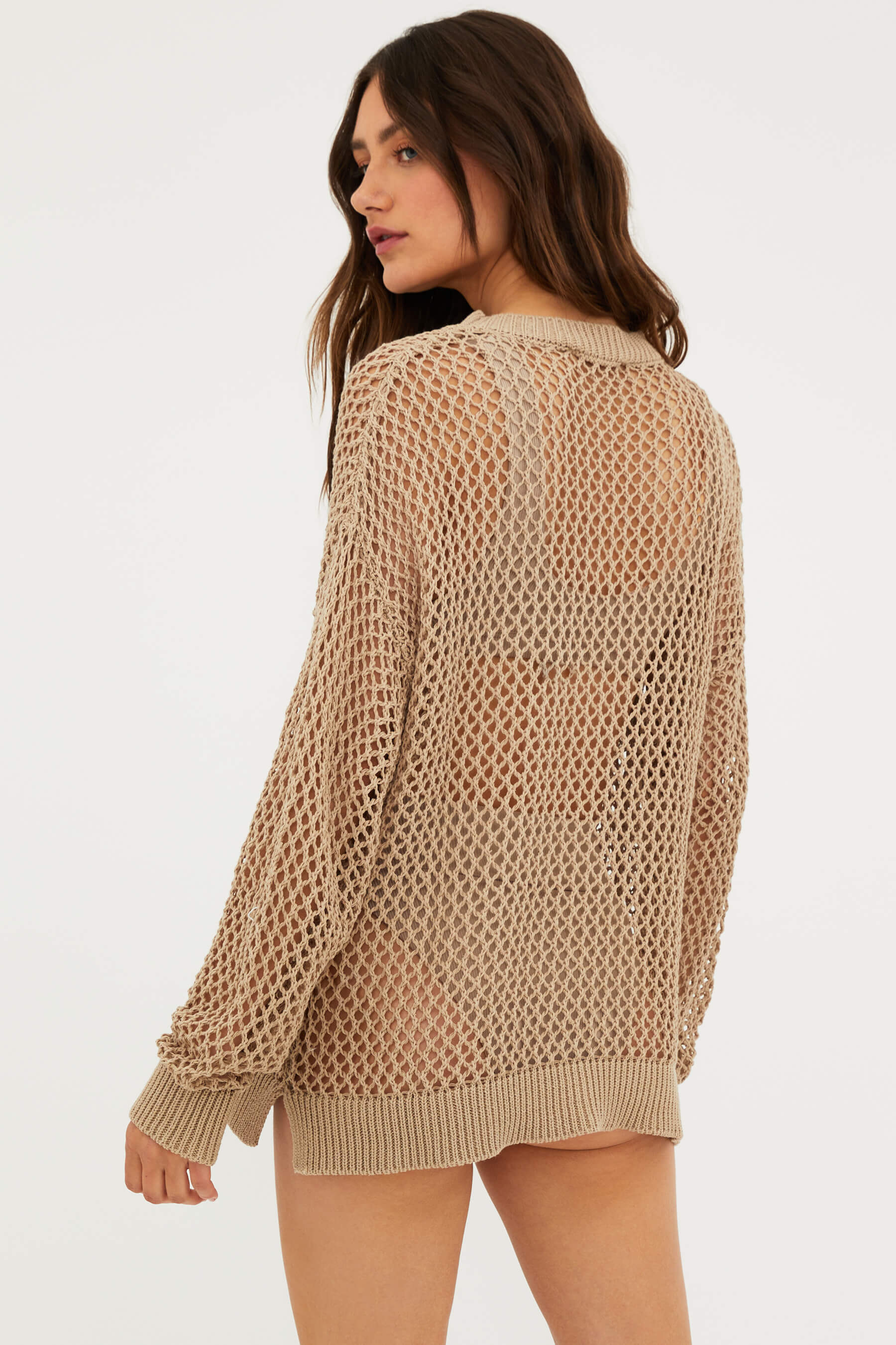 Hilary Sweater Tan | Cover Up Top | Beach Riot